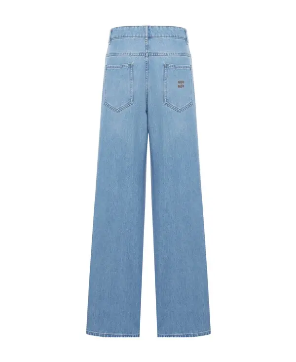 Miu Miu Baggy Jeans With Embroidered Logo - Blue