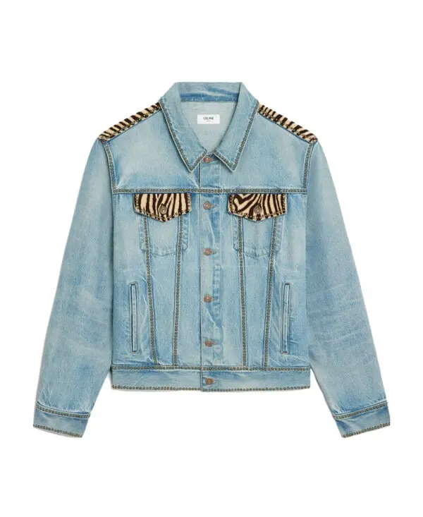 Celine Zebra-print Studded Trucker Jacket