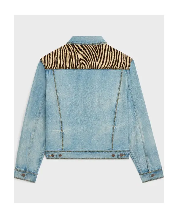 Celine Zebra-print Studded Trucker Jacket