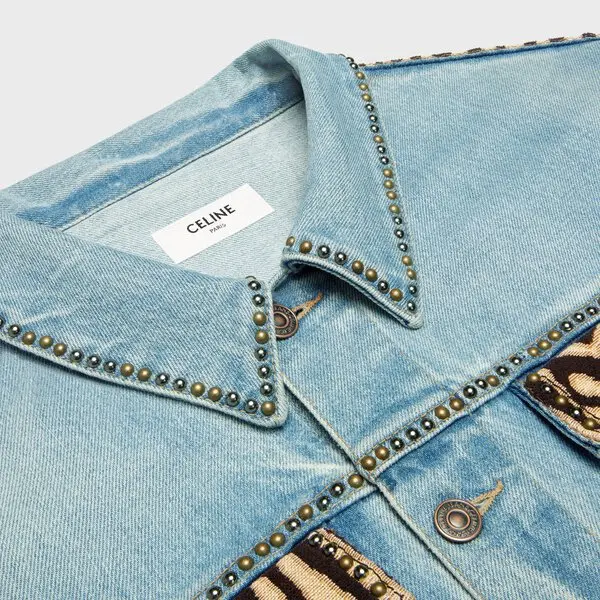 Celine Zebra-print Studded Trucker Jacket