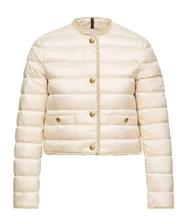 Moncler Crewneck Button-up Padded Jacket - Light Beige