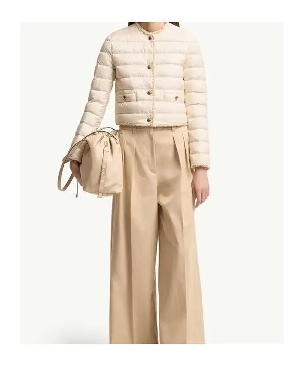 Moncler Crewneck Button-up Padded Jacket - Light Beige