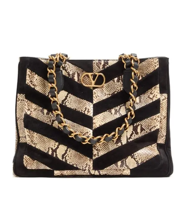 Valentino Garavani Python And Suede Shopping Bag - Black
