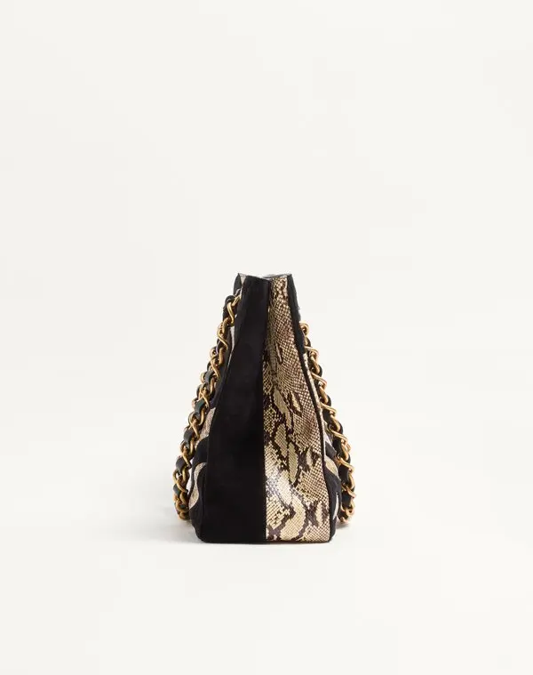 Valentino Garavani Python And Suede Shopping Bag - Black