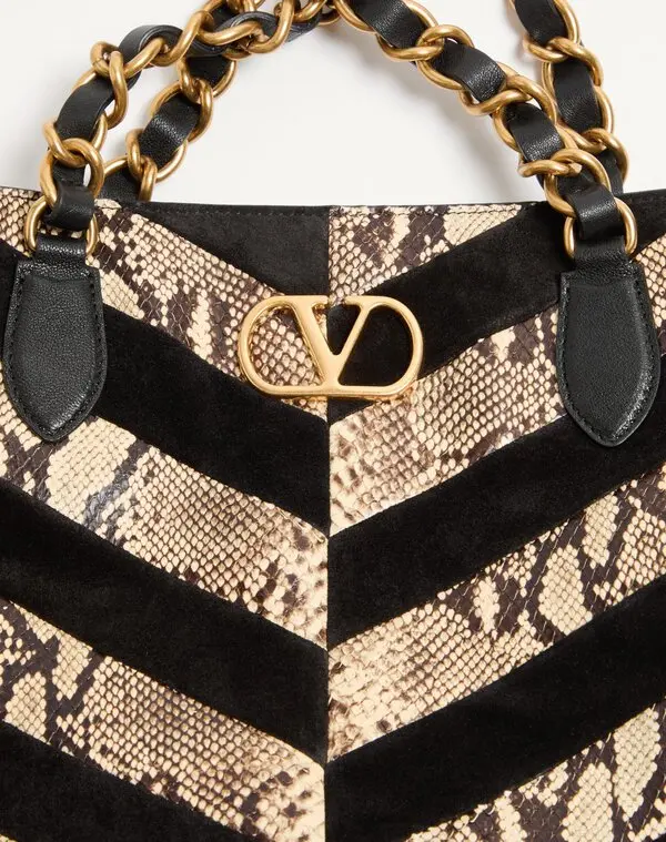 Valentino Garavani Python And Suede Shopping Bag - Black