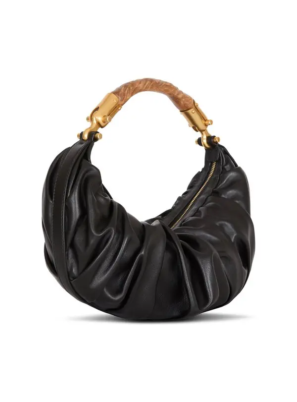 Balmain Ruched Shoulder Bag - Black