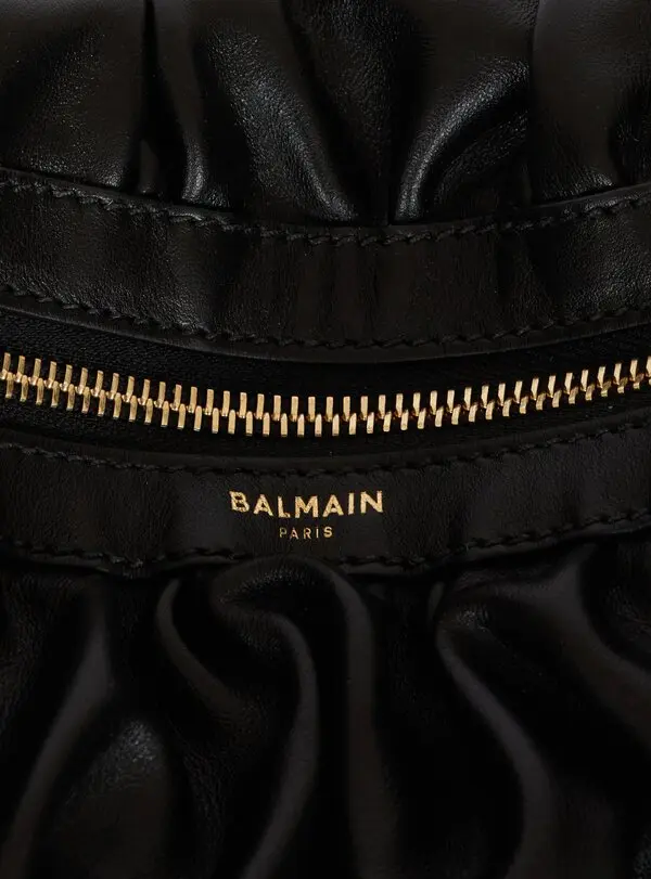 Balmain Ruched Shoulder Bag - Black