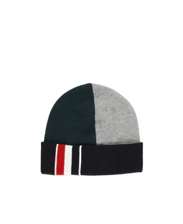 Thom Browne Color Blocked Ribbed Beanie - Black