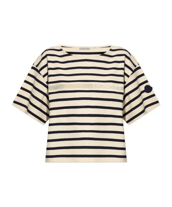 Moncler Striped Logo Detail T-shirt - White/blue