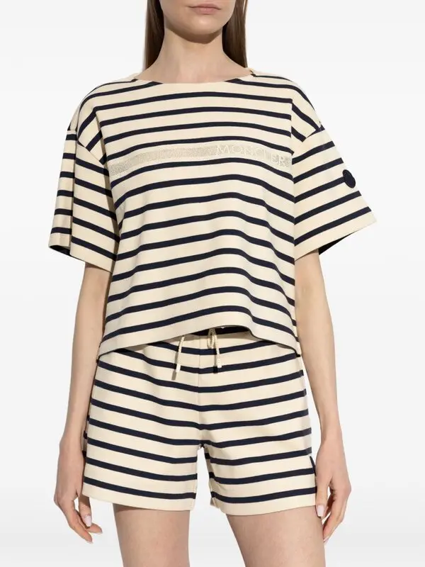 Moncler Striped Logo Detail T-shirt - White/blue