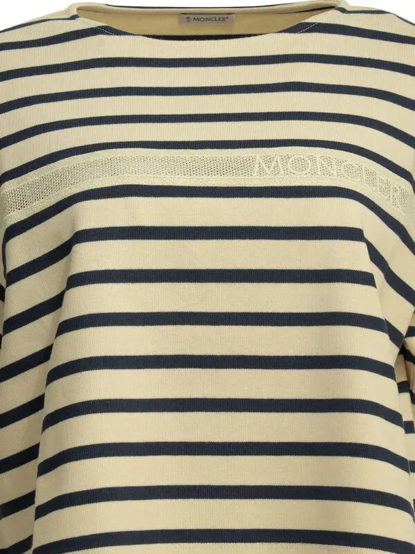 Moncler Striped Logo Detail T-shirt - White/blue