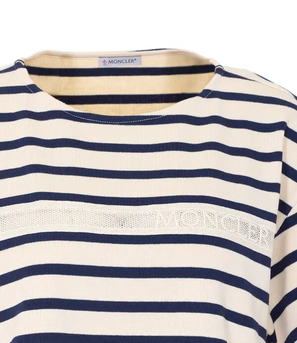 Moncler Striped Logo Detail T-shirt - White/blue
