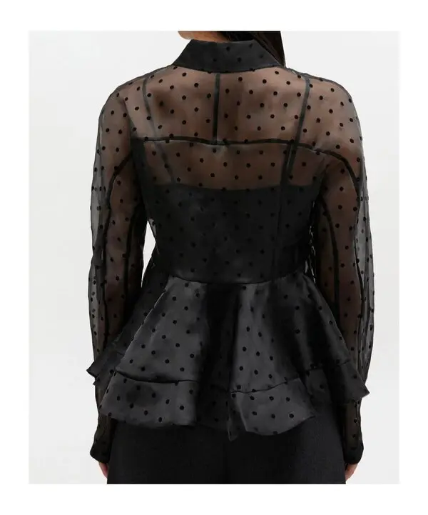 GANNI Sheer Polka Dot Peplum Shirt