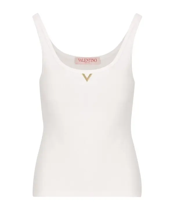 Valentino Garavani Logo Plaque Sleeveless Top - White