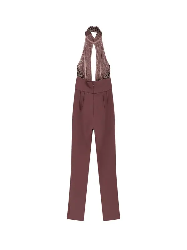 Elisabetta Franchi Sleeveless Halter Neck Jumpsuit With Pleated Details