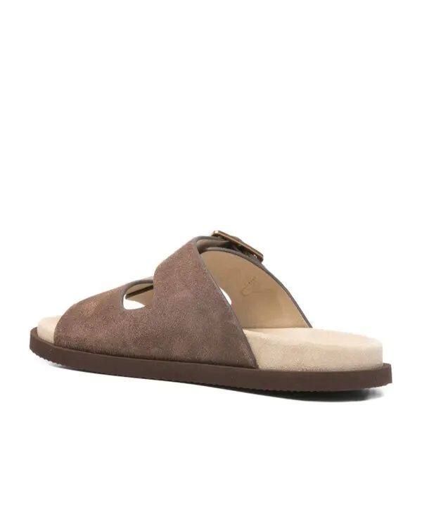 Brunello Cucinelli Double Buckle Flat Sandals - Brown