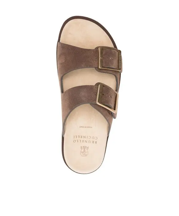 Brunello Cucinelli Double Buckle Flat Sandals - Brown