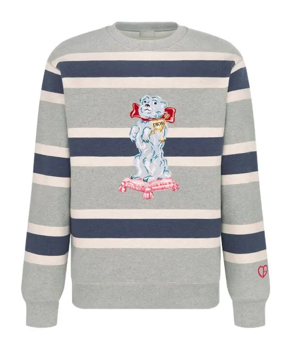 Dior Striped Crewneck Sweater With Bobby Embroidery