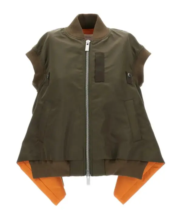Sacai Asymmetric Hem Zip-up Gilet - Brown