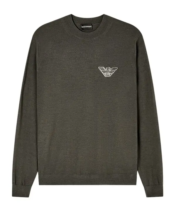 Emporio Armani Logo-embroidered Wool Crew Neck Sweater - Green