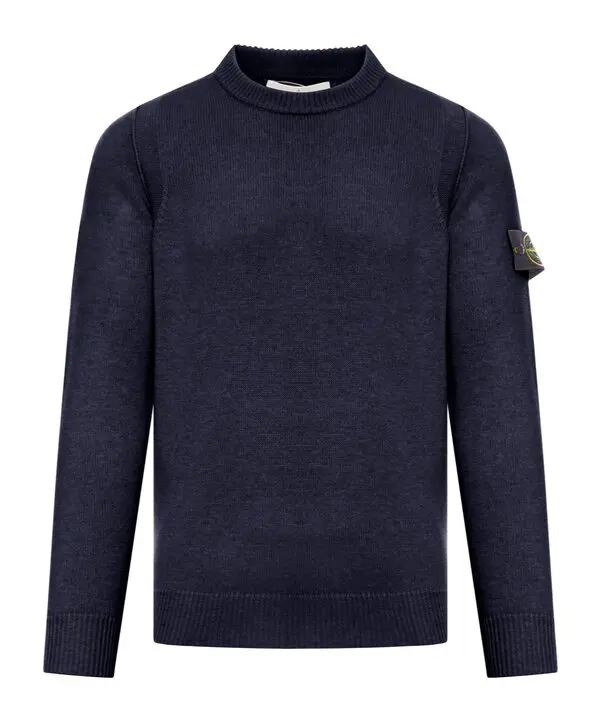 Stone Island Logo Patch Crewneck Jumper - Blue