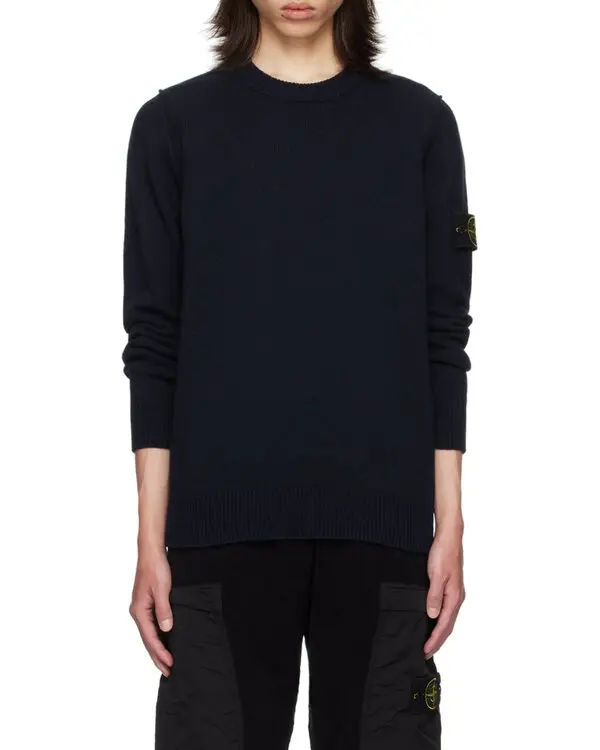 Stone Island Logo Patch Crewneck Jumper - Blue