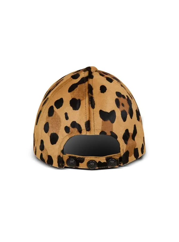 Balmain Leopard Patterned Suede Cap