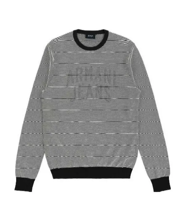 Emporio Armani Striped Logo Crewneck Sweater - Gray