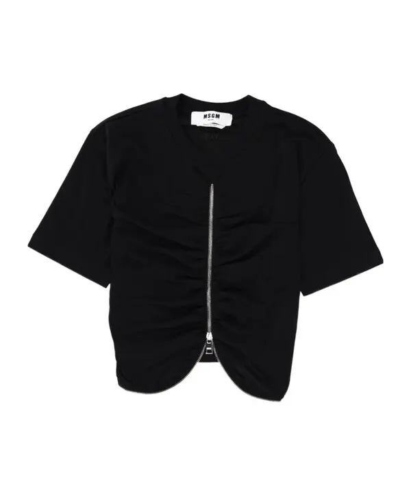 MSGM Zip-detail Gathered T-shirt - Black