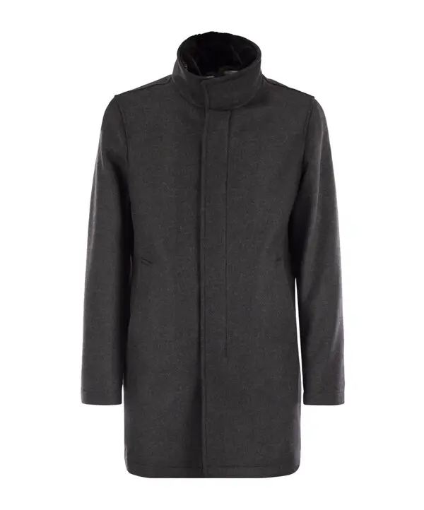 Herno Coat With Detachable Collar And Concealed Zip Closure - Black