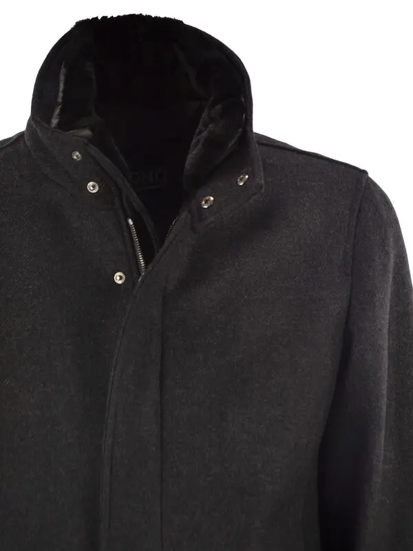Herno Coat With Detachable Collar And Concealed Zip Closure - Black