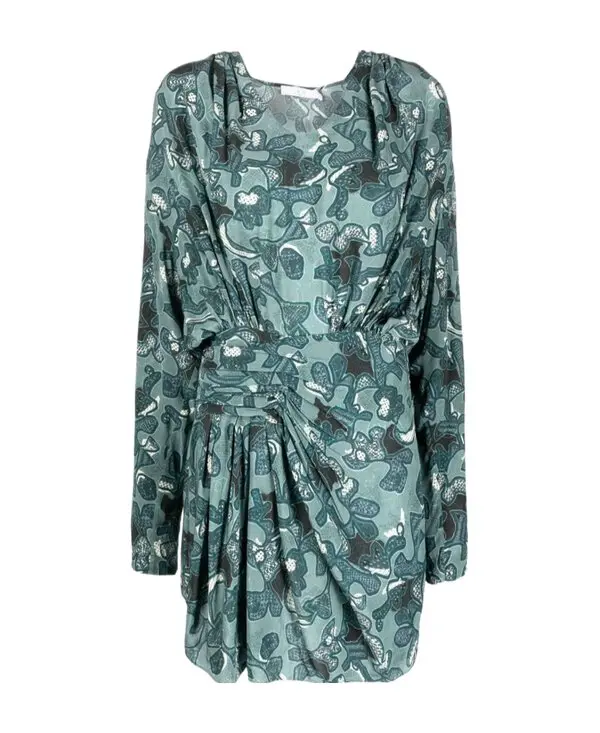 IRO PARIS Long Sleeve Printed Round Neck Dress