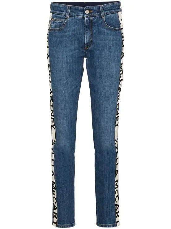 Stella McCartney Cropped Jeans With Logo Stripe Detail - Blue