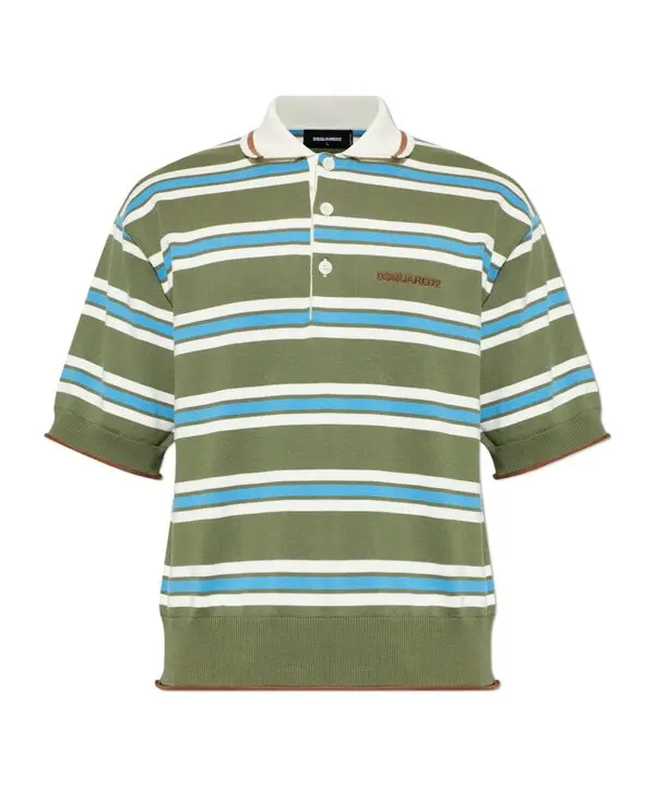 Dsquared2 Logo Embroidered Striped Polo Shirt