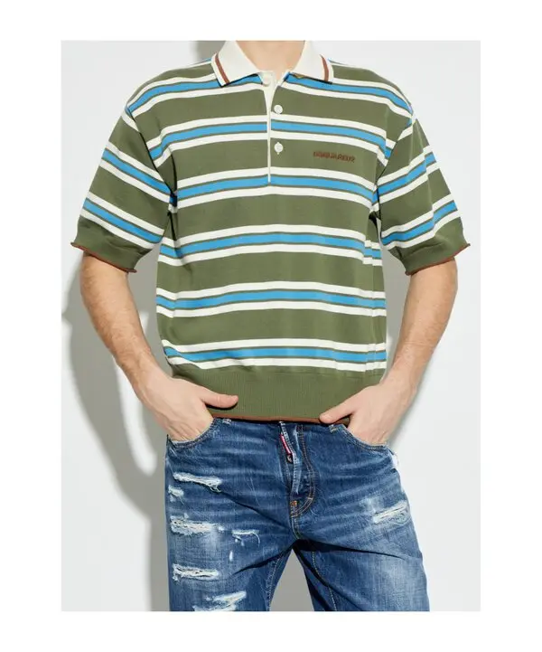 Dsquared2 Logo Embroidered Striped Polo Shirt