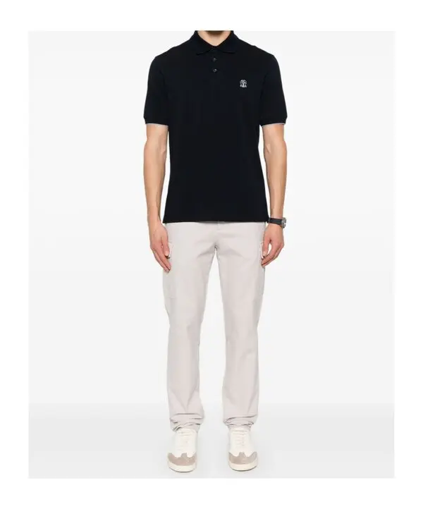 Brunello Cucinelli Logo Detailed Short-sleeved Polo Shirt - Black
