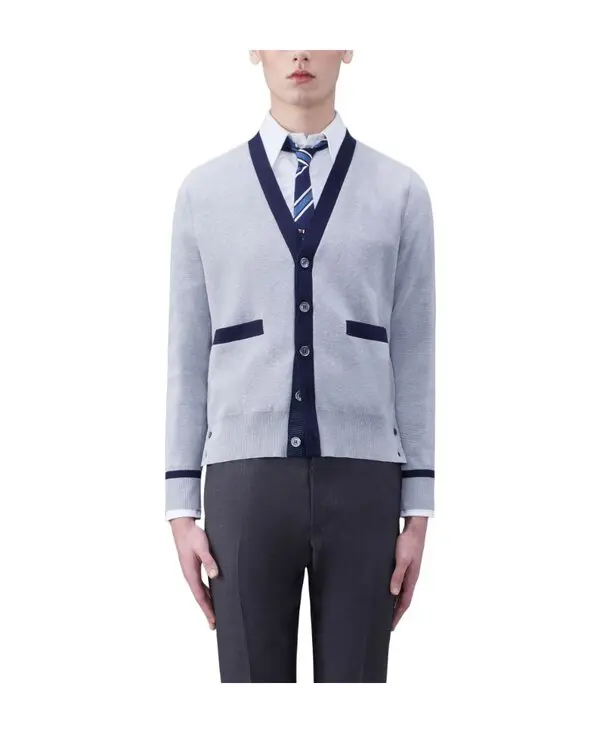 Thom Browne Milano Cotton Knit Cardigan With Contrast Trim
