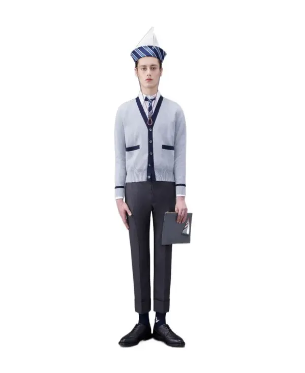Thom Browne Milano Cotton Knit Cardigan With Contrast Trim