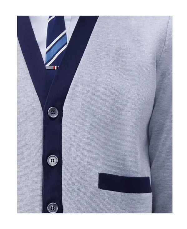 Thom Browne Milano Cotton Knit Cardigan With Contrast Trim