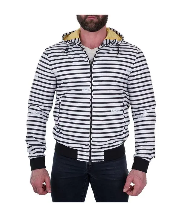 Emporio Armani Striped Casual Jacket With Drawstring Hood