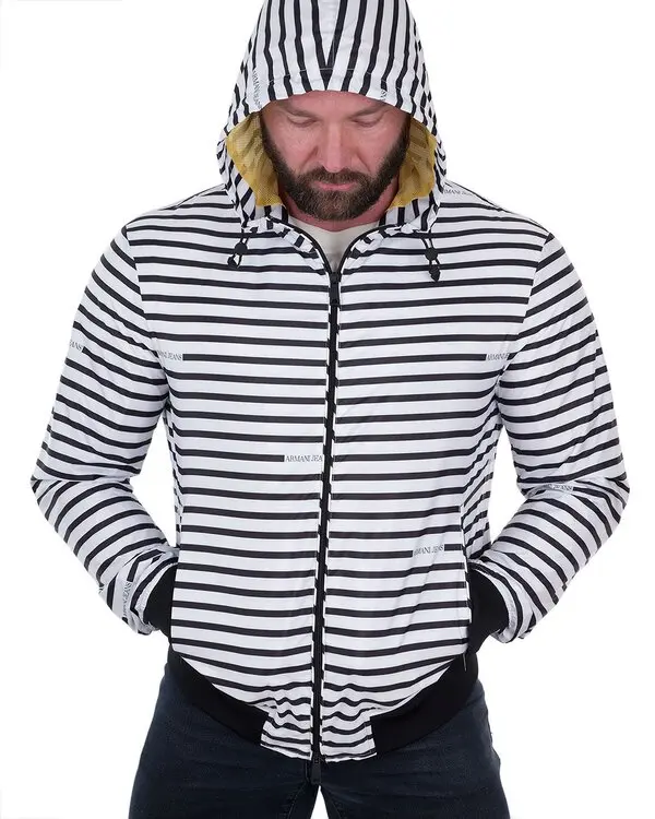 Emporio Armani Striped Casual Jacket With Drawstring Hood