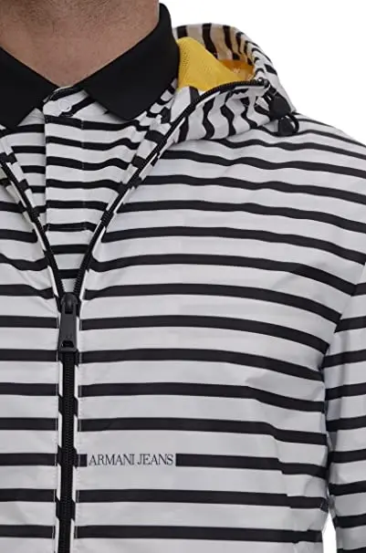 Emporio Armani Striped Casual Jacket With Drawstring Hood