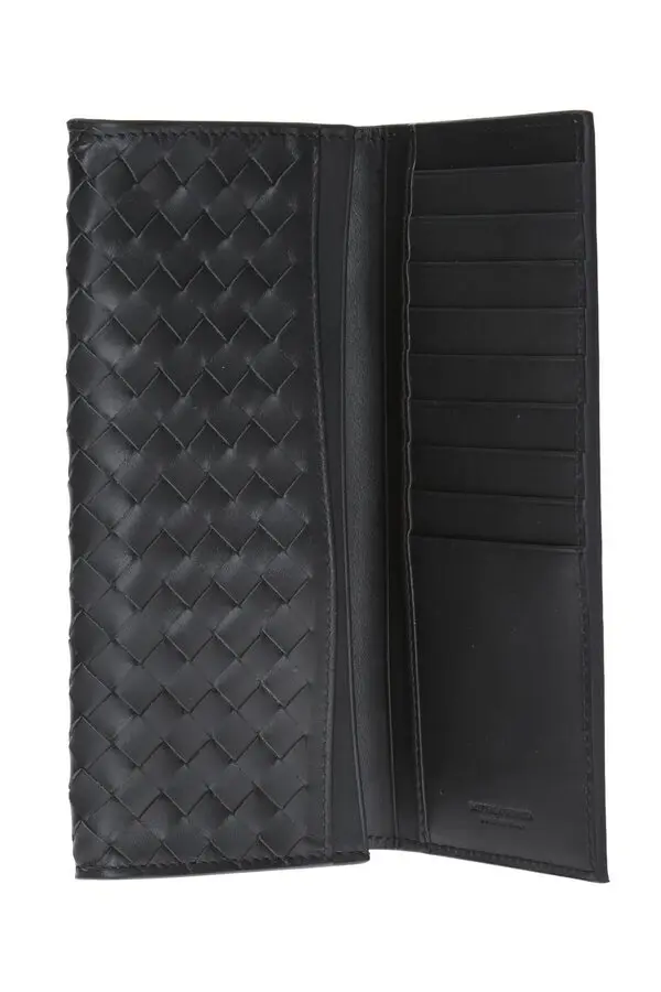 Bottega Veneta Dark Gray Intrecciato Pattern Wallet