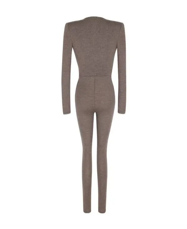 Saint Laurent V-neck Catsuit In Wool Jersey
