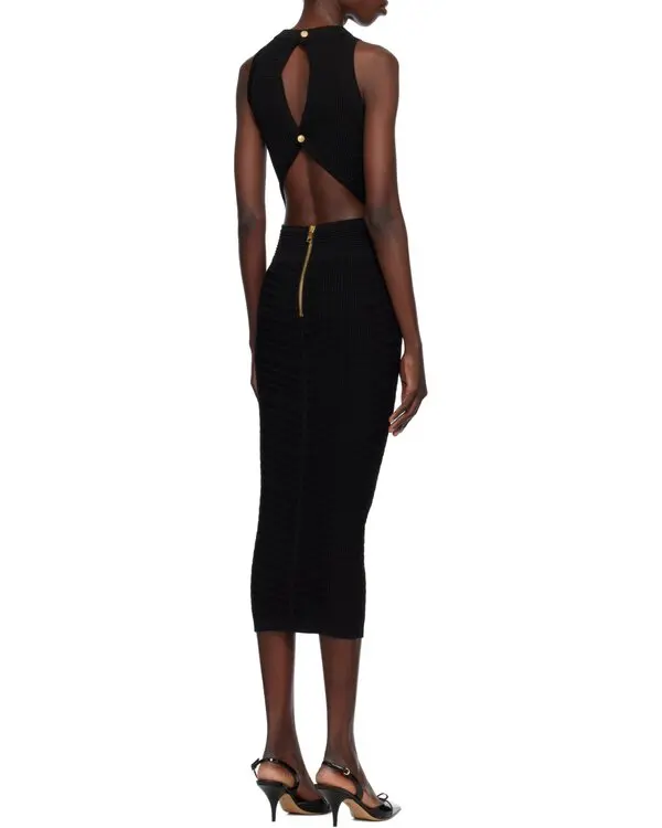 Balmain Ribbed Cutout Bodycon Midi Dress