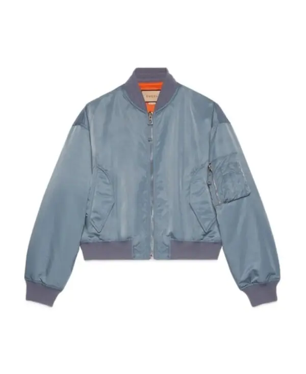 Gucci Logo Printed Zipped Bomber Jacket - Gray