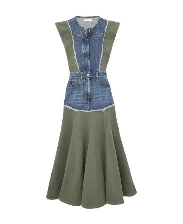 Chloé Paneled Denim Midi Dress