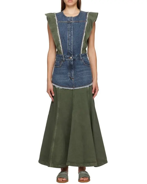Chloé Paneled Denim Midi Dress