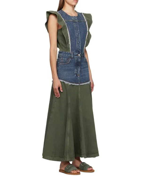 Chloé Paneled Denim Midi Dress