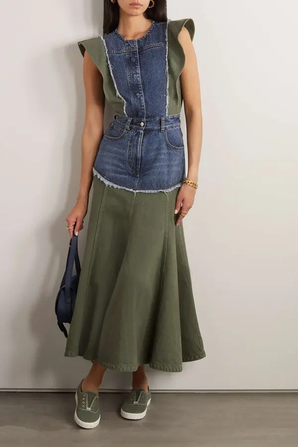 Chloé Paneled Denim Midi Dress